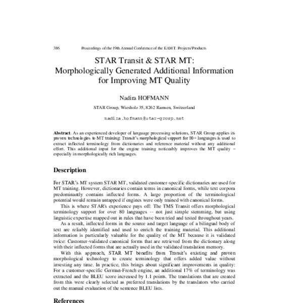 STAR Transit & STAR MT: morphologically generated additional ...