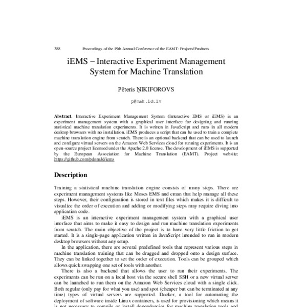 iEMS – interactive experiment management system for machine translation ...
