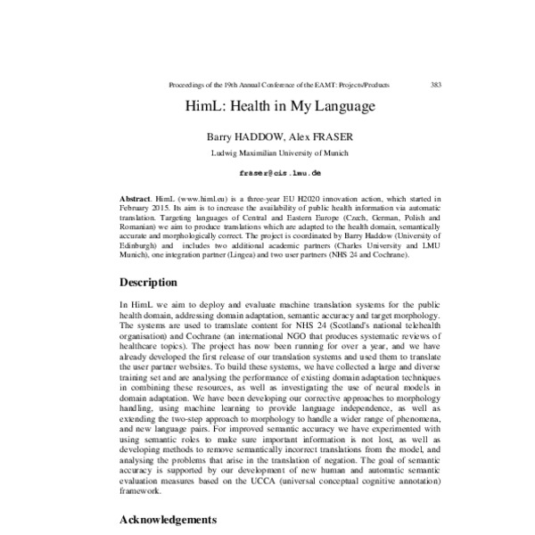 HimL: Health in my language - ACL Anthology