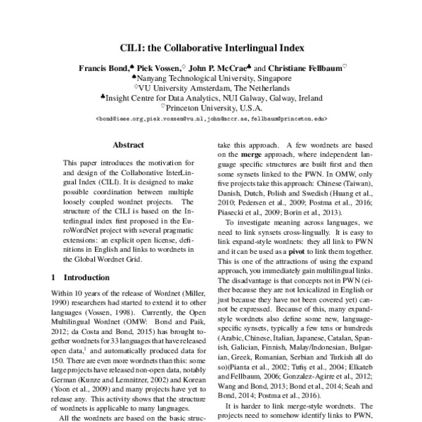 CILI: the Collaborative Interlingual Index - ACL Anthology