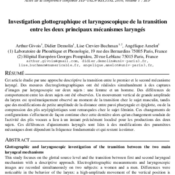 Investigation glottographique et laryngoscopique de la transition entre ...