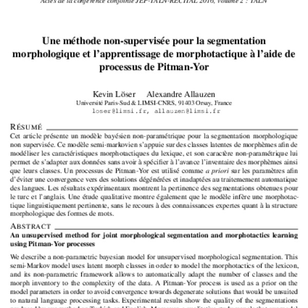 Une méthode non-supervisée pour la segmentation morphologique et l’apprentissage de ...