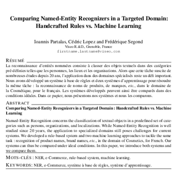 Comparing Named-Entity Recognizers in a Targeted Domain: Handcrafted Rules vs Machine Learning ...