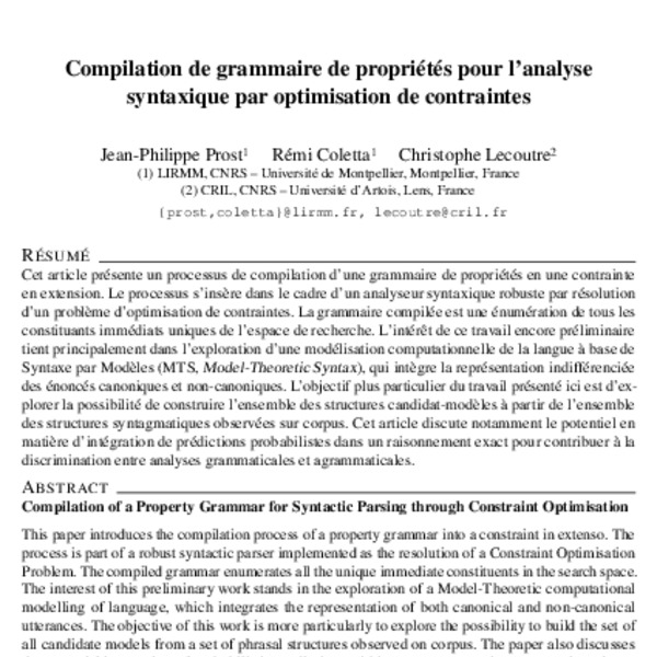 Compilation de grammaire de propriétés pour l’analyse syntaxique par ...