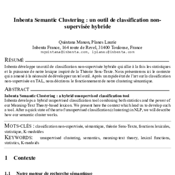 Inbenta Semantic Clustering : un outil de classification non-supervisée ...