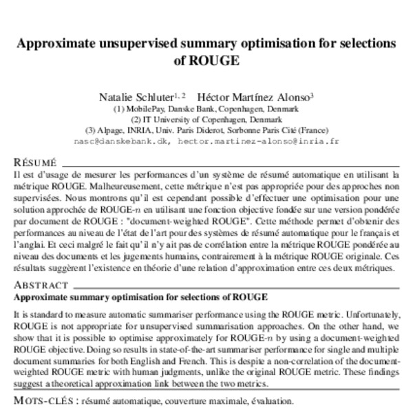 Approximate unsupervised summary optimisation for selections of ROUGE ...