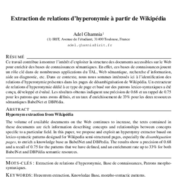 Hypernym extraction from Wikipedia - ACL Anthology