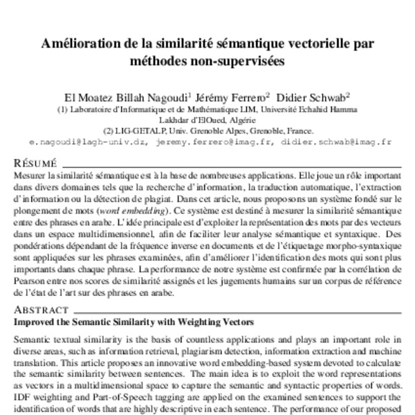 Amélioration de la similarité sémantique vectorielle par méthodes non-supervisées (Improved the ...