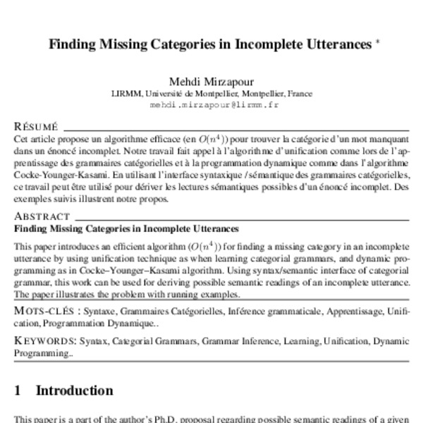 Finding Missing Categories in Incomplete Utterances - ACL Anthology
