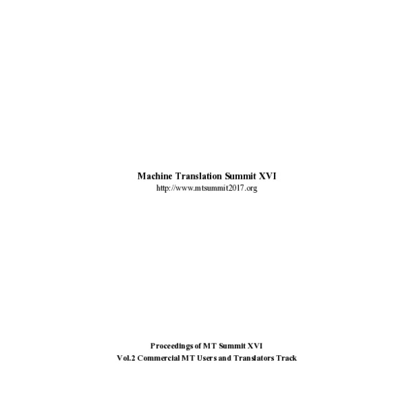 Proceedings of Machine Translation Summit XVI: Commercial MT Users and ...