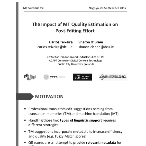 The Impact of MT Quality Estimation on Post-Editing Effort - ACL Anthology