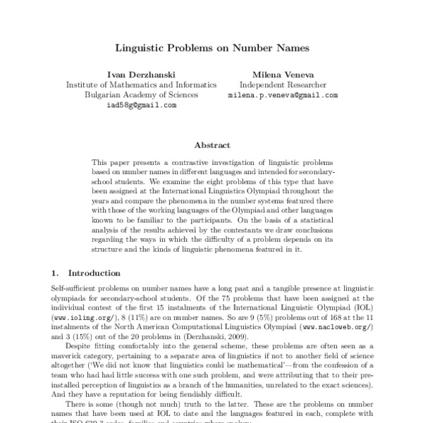 Linguistic Problems on Number Names - ACL Anthology