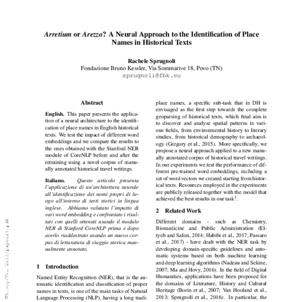Arretium or Arezzo? A Neural Approach to the Identification of Place ...