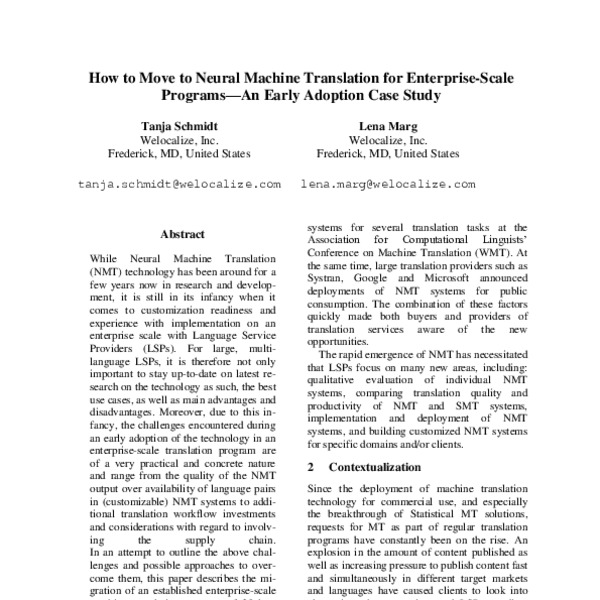 How to Move to Neural Machine Translation for Enterprise-Scale Programs - An Early Adoption Case ...