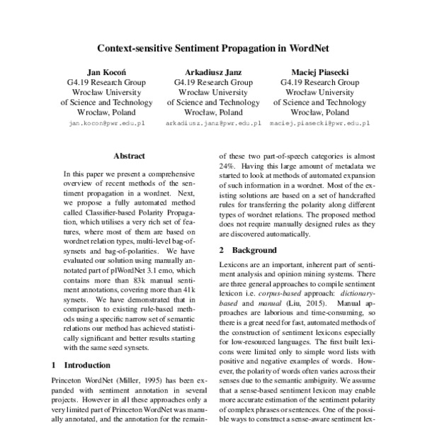 Context-sensitive Sentiment Propagation in WordNet - ACL Anthology