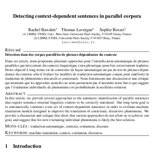 Detecting context-dependent sentences in parallel corpora - ACL Anthology