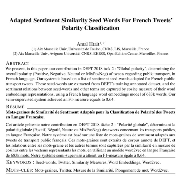 Adapted Sentiment Similarity Seed Words For French Tweets’ Polarity Classification - ACL Anthology