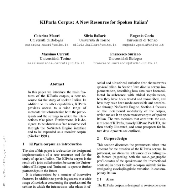 KIParla Corpus: A New Resource for Spoken Italian - ACL Anthology