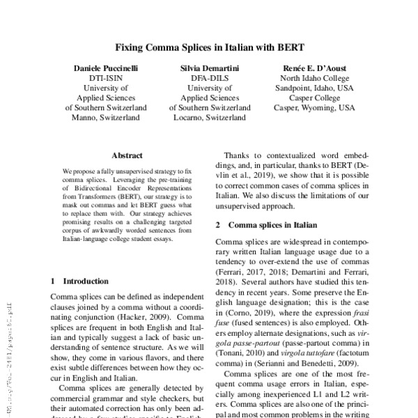 Fixing Comma Splices in Italian with BERT - ACL Anthology