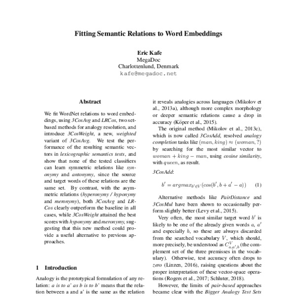 Fitting Semantic Relations To Word Embeddings Acl Anthology