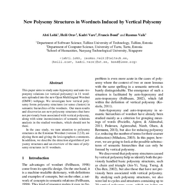 New Polysemy Structures in Wordnets Induced by Vertical Polysemy - ACL Anthology