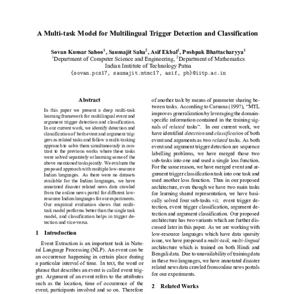 A Multi Task Model For Multilingual Trigger Detection And Classification Acl Anthology