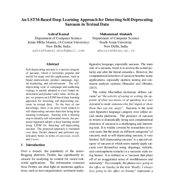 An LSTM-Based Deep Learning Approach for Detecting Self-Deprecating Sarcasm in Textual Data ...