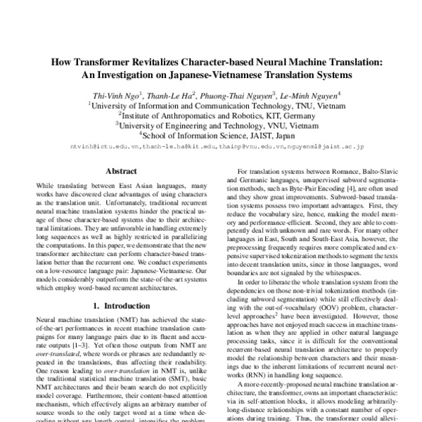 How Transformer Revitalizes Character-based Neural Machine Translation ...