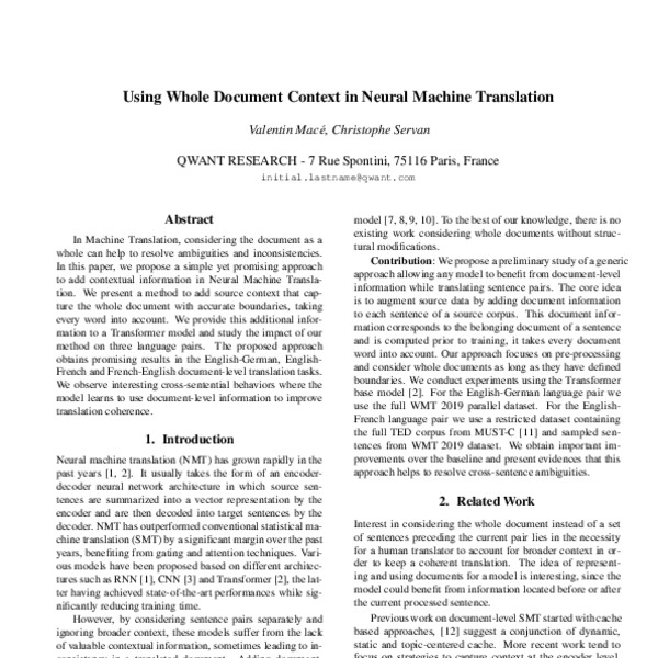 Using Whole Document Context in Neural Machine Translation - ACL Anthology