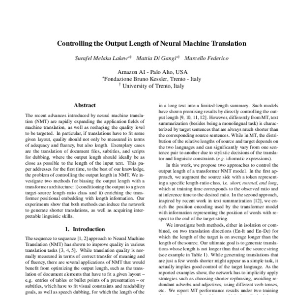 Controlling the Output Length of Neural Machine Translation - ACL Anthology
