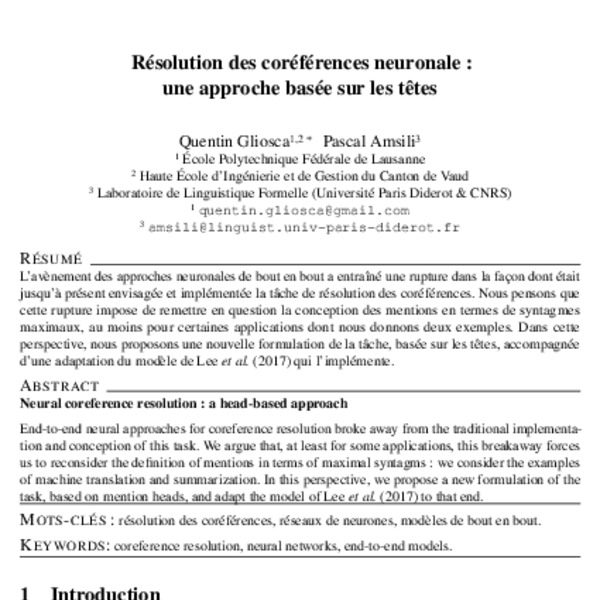Résolution des coréférences neuronale : une approche basée sur les ...