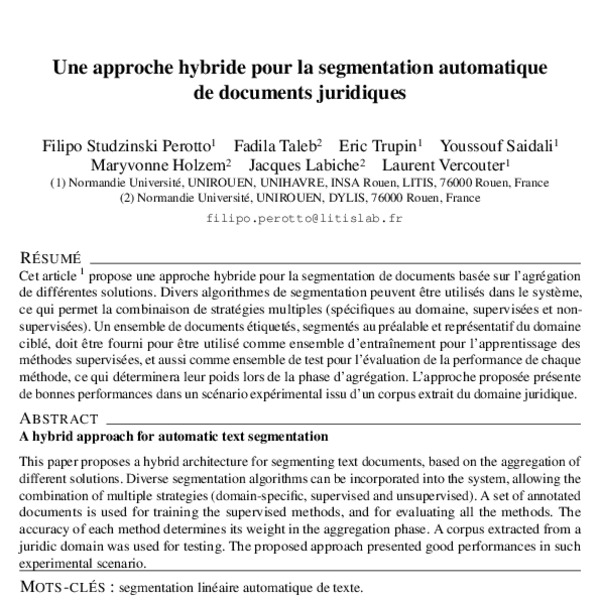Une approche hybride pour la segmentation automatique de documents juridiques (A hybrid approach ...
