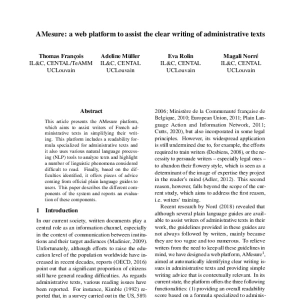 AMesure: A Web Platform to Assist the Clear Writing of Administrative ...