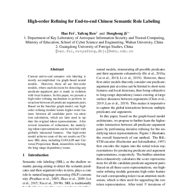High-order Refining for End-to-end Chinese Semantic Role Labeling - ACL ...