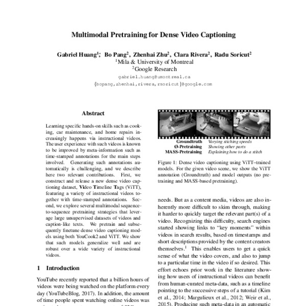 Multimodal Pretraining for Dense Video Captioning - ACL Anthology