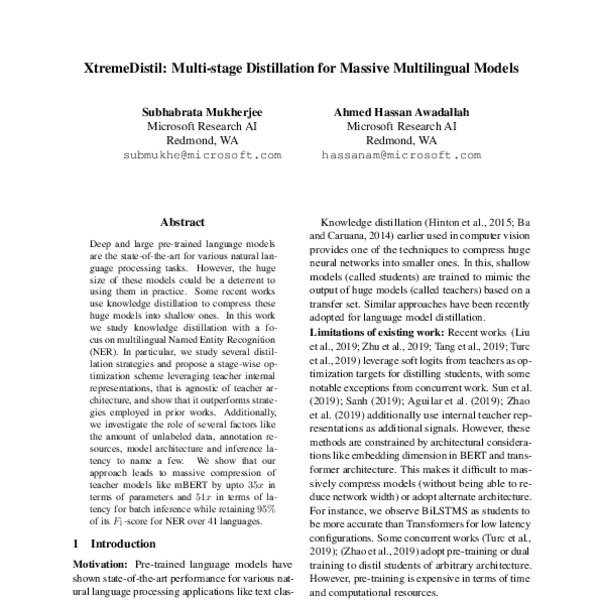 XtremeDistil: Multi-stage Distillation for Massive Multilingual Models ...