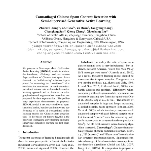 Camouflaged Chinese Spam Content Detection With Semi Supervised Generative Active Learning Acl