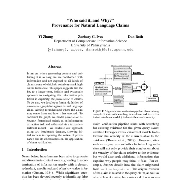 “Who said it, and Why?” Provenance for Natural Language Claims - ACL ...