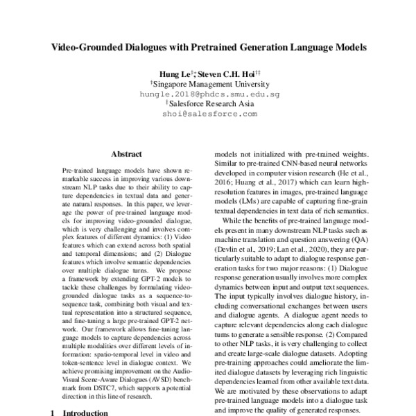 Video-Grounded Dialogues with Pretrained Generation Language Models ...