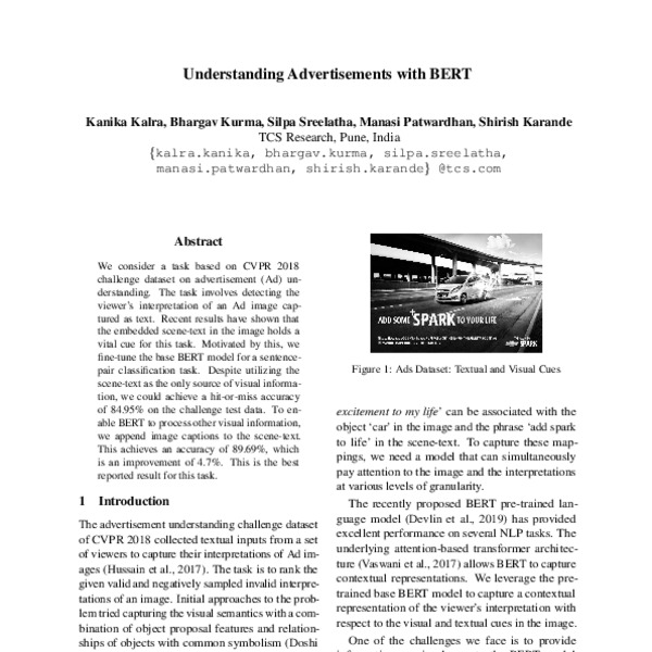 Understanding Advertisements with BERT - ACL Anthology