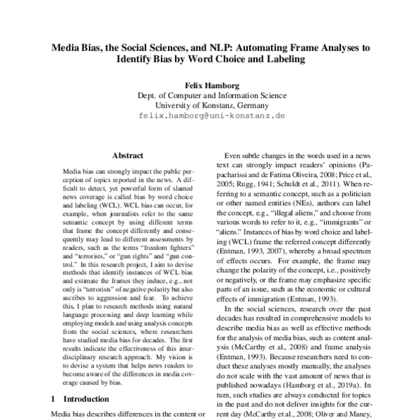 Media Bias, the Social Sciences, and NLP: Automating Frame Analyses to ...