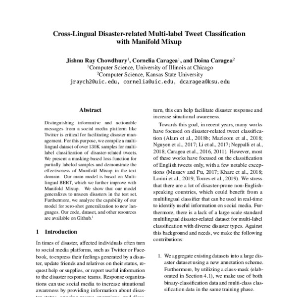 Cross-Lingual Disaster-related Multi-label Tweet Classification with Manifold Mixup - ACL Anthology