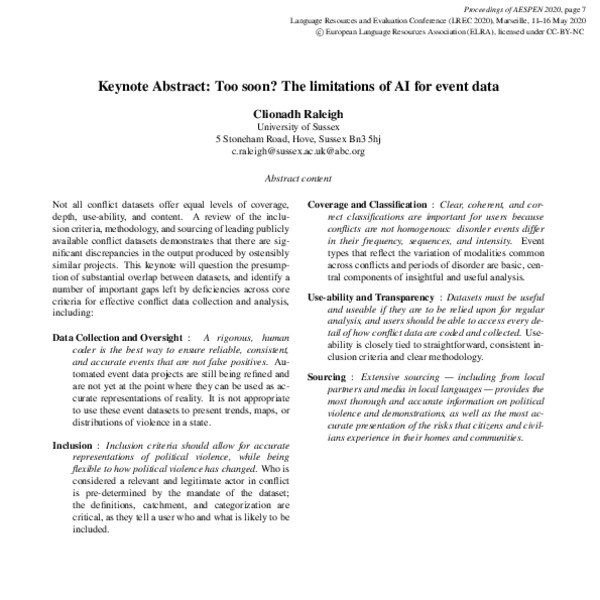 Keynote Abstract: Too soon? The limitations of AI for event data - ACL ...