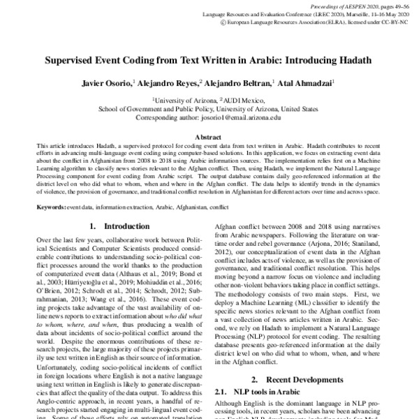 Supervised Event Coding From Text Written In Arabic Introducing Hadath Acl Anthology