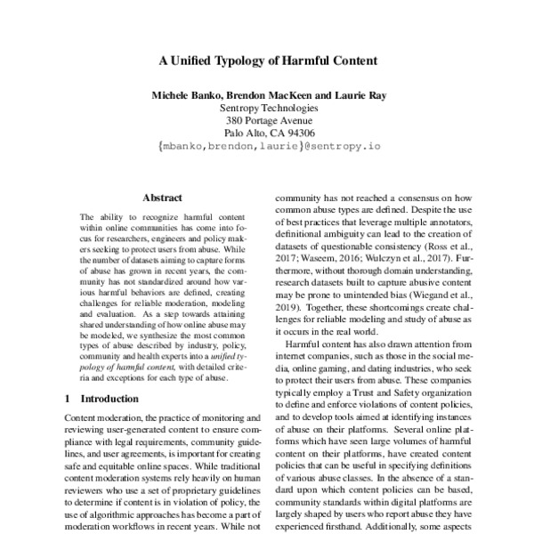A Unified Taxonomy of Harmful Content - ACL Anthology