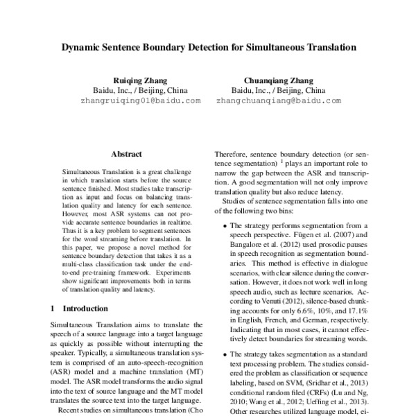 Dynamic Sentence Boundary Detection for Simultaneous Translation - ACL Anthology