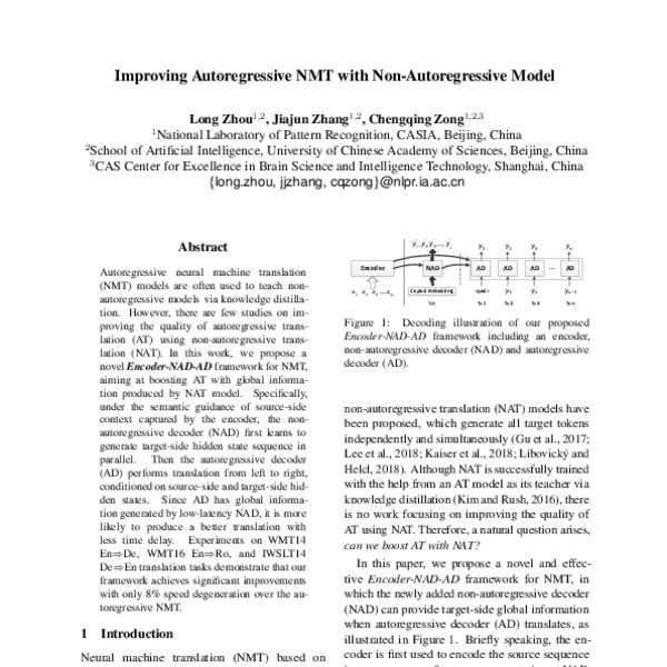 Improving Autoregressive NMT with Non-Autoregressive Model - ACL Anthology