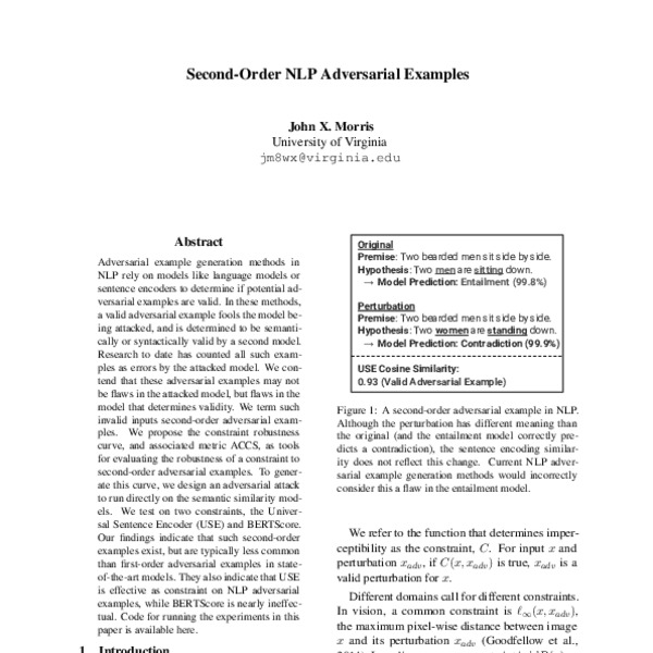 Second Order Nlp Adversarial Examples Acl Anthology