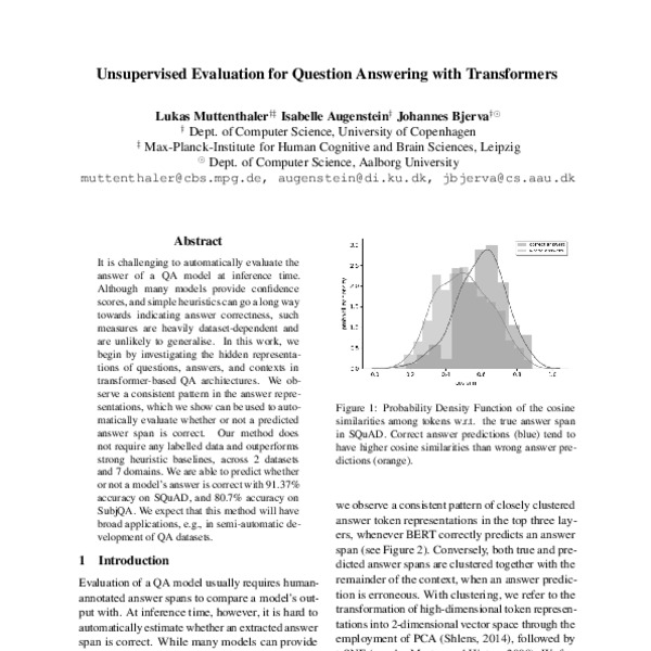 Unsupervised Evaluation for Question Answering with Transformers - ACL Anthology