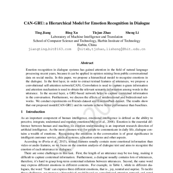 CAN-GRU: a Hierarchical Model for Emotion Recognition in Dialogue - ACL ...